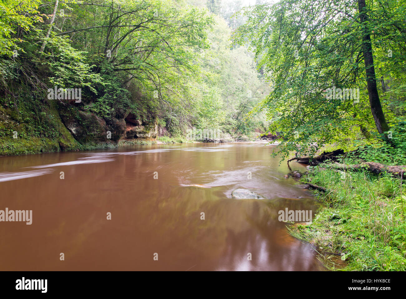 Mountain river with Flowing Water Stream and sandstone cliffs Stock ...