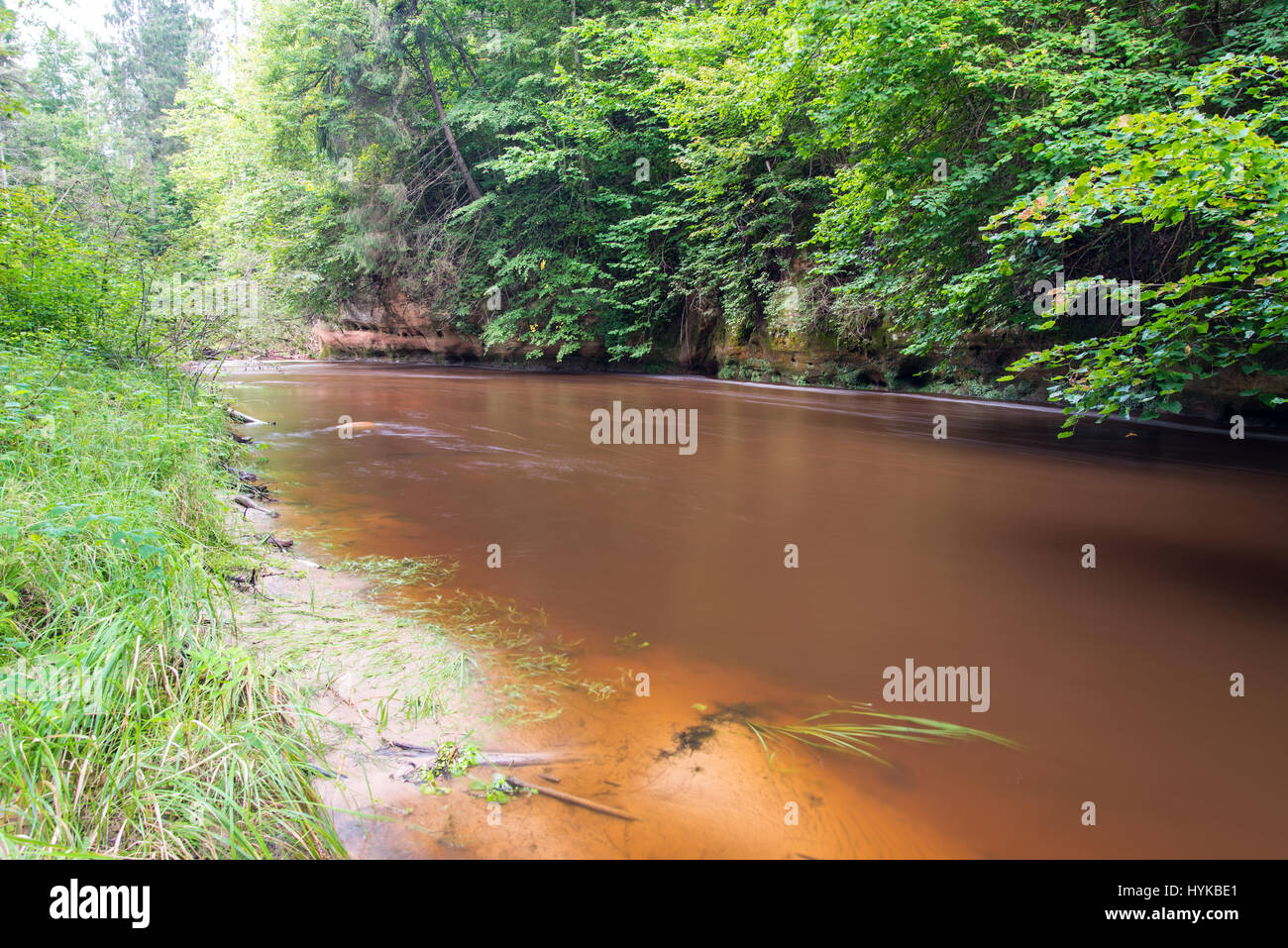 Mountain river with Flowing Water Stream and sandstone cliffs Stock ...