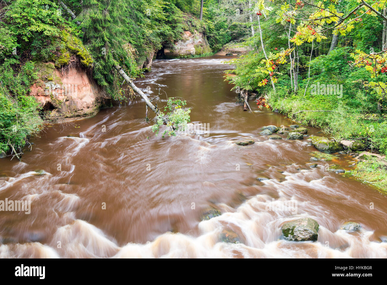 Mountain river with Flowing Water Stream and sandstone cliffs Stock ...