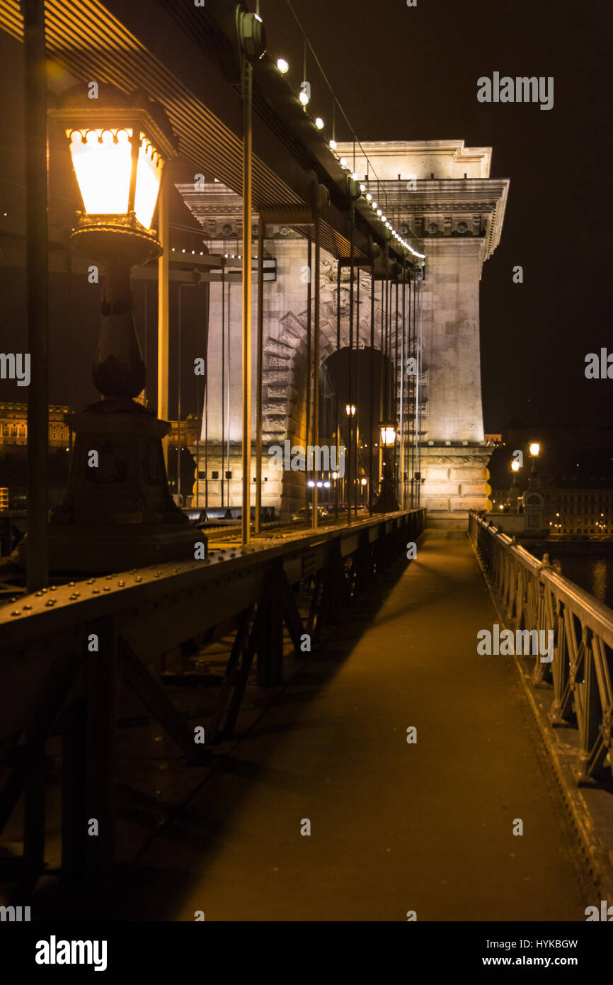 Night winter view of Chain Bridge with Castle in background, Budapest ...