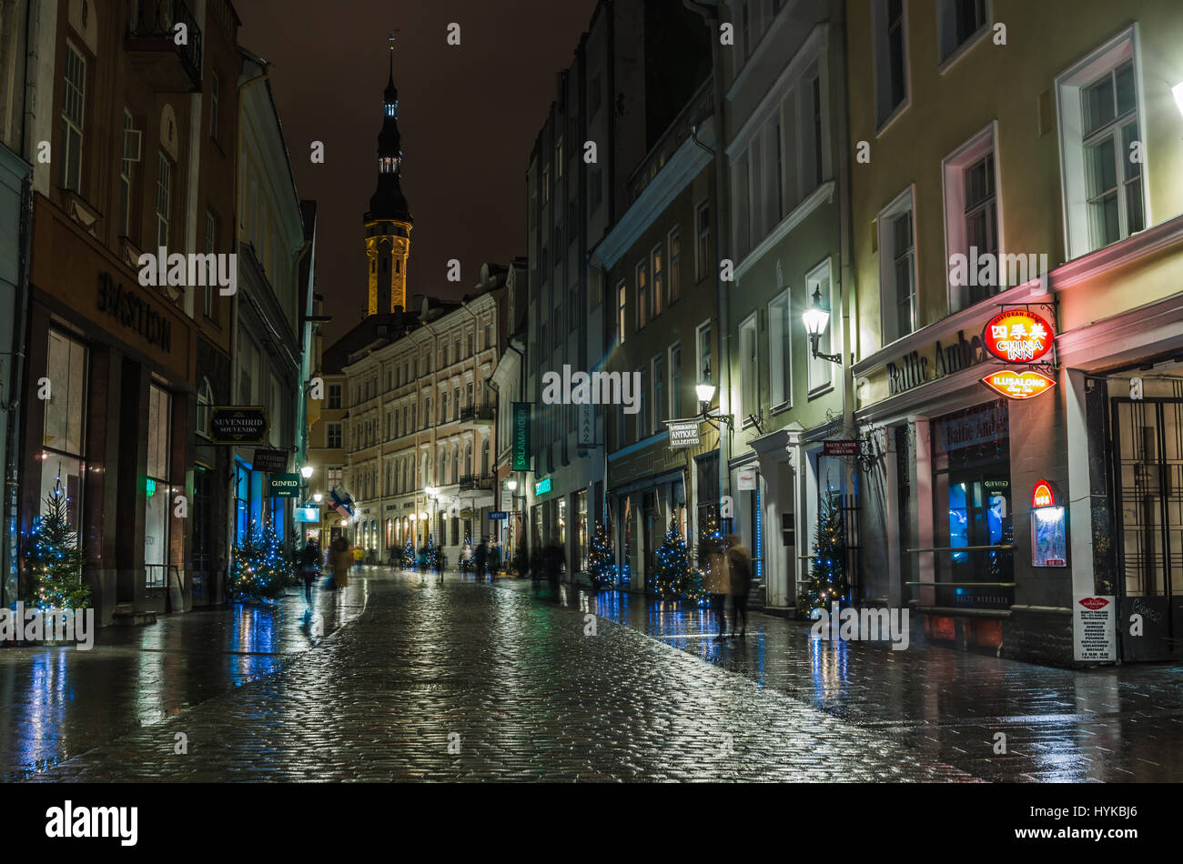 Nightt view of the street, Tallinn Estonia Stock Photo - Alamy