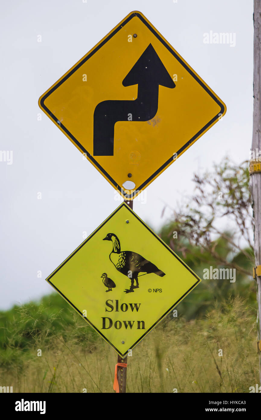 Slow Down, road sign, Kilauea Point National Wildlife Refuge, Kauai ...