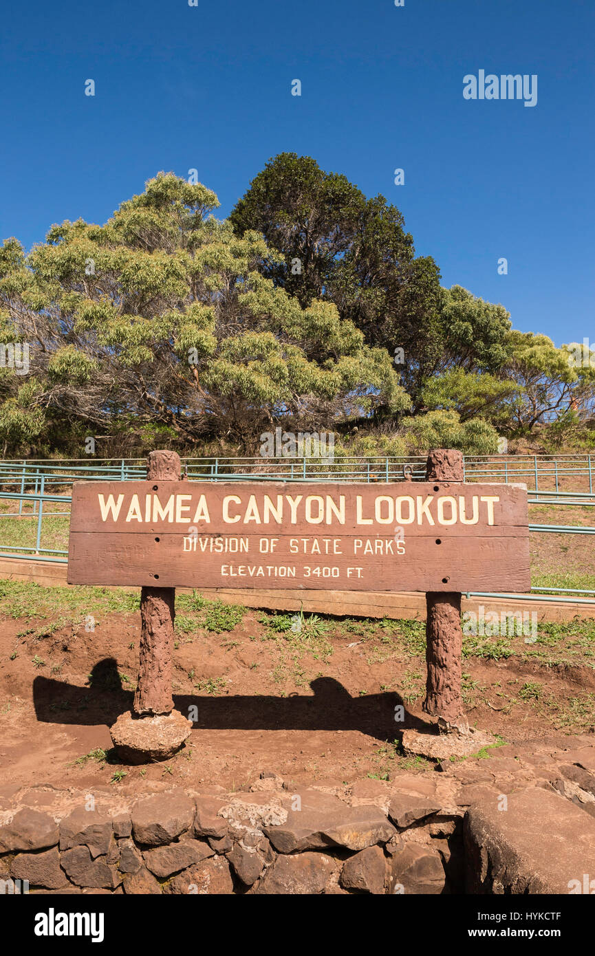 Sign for Waimea Canyon Lookout, Kauai, Hawaii, USA Stock Photo - Alamy