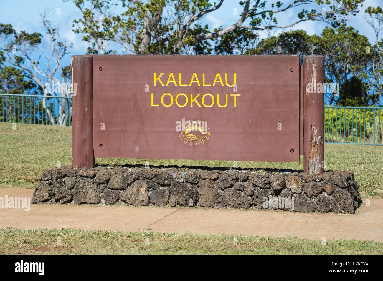 Kalalau Lookout sign, Koke'e State Park, Kauai, Hawaii, USA Stock Photo ...