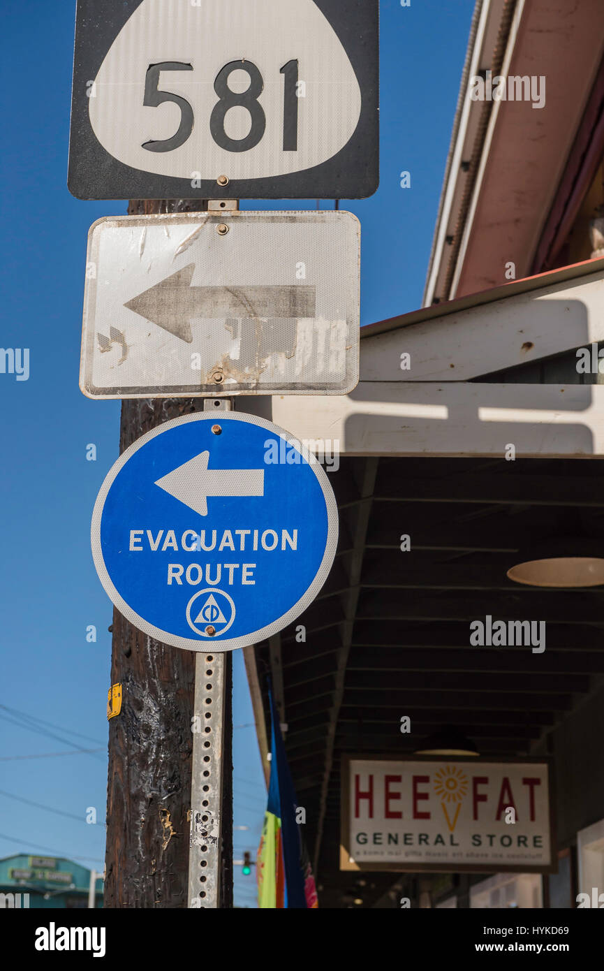 Evacuation Route sign, Kapa'a, Kauai, Hawaii, USA Stock Photo - Alamy
