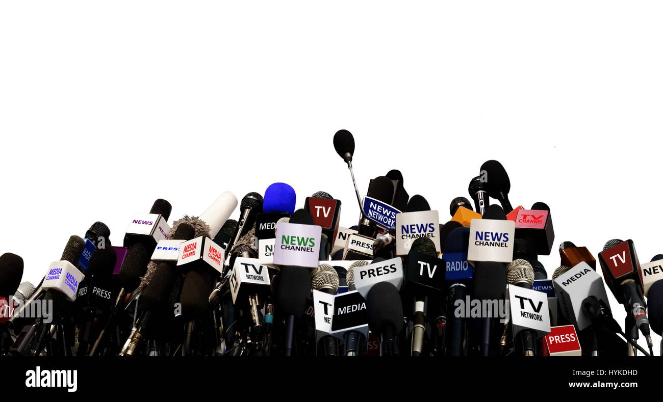 Microphones during press conference Stock Photo - Alamy
