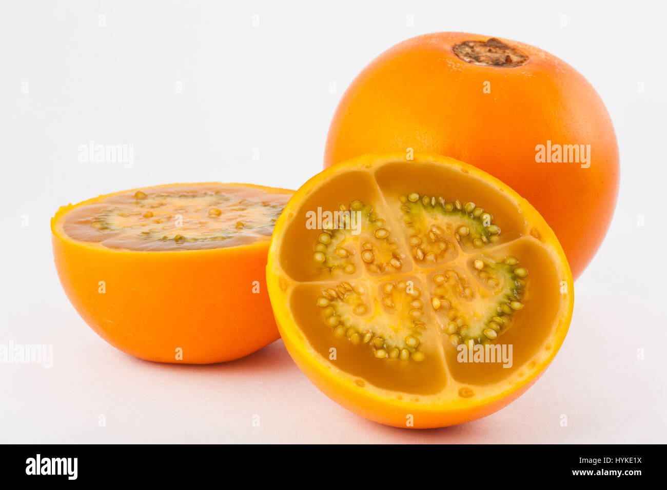 Lulo (Solanum quitoense) on white background Stock Photo - Alamy