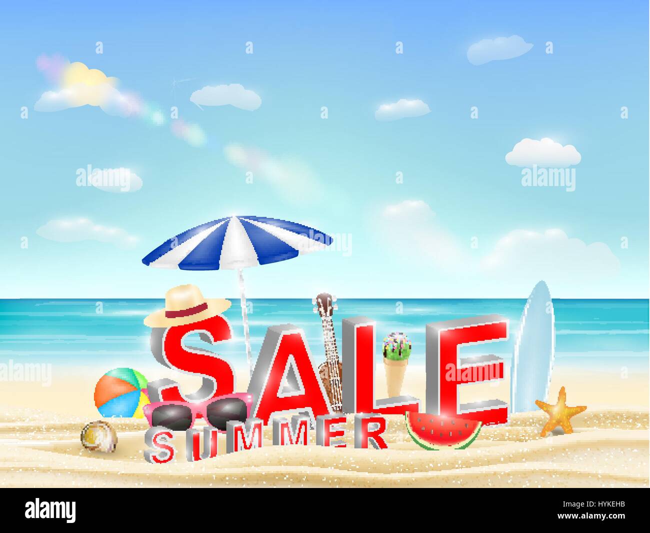 Straw hat on beach sea Stock Vector Images - Alamy