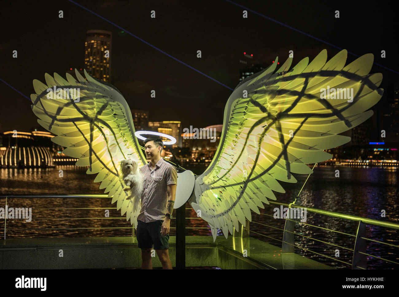 MARINA BAY, SINGAPORE: This light installation called Angels of Freedom ...