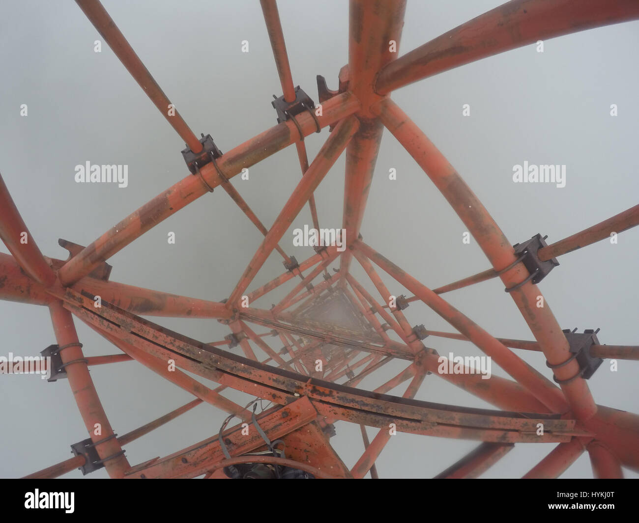 The view through the centre of the TV tower. A DAREDEVIL teenager ended up among the clouds ...