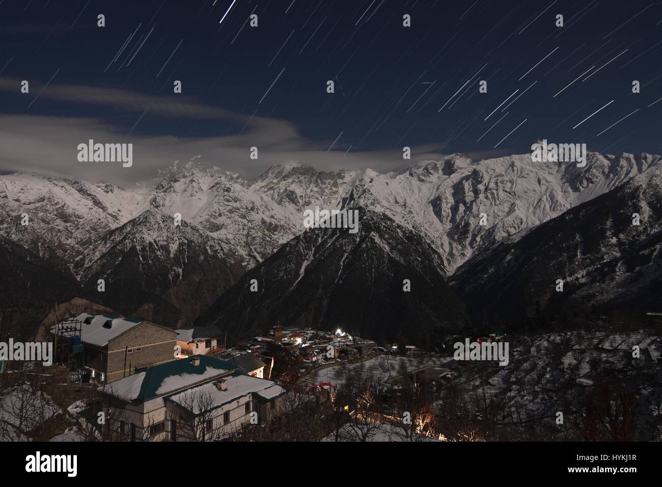 Moonlit Kinnaur Kailash ranges with Star Trails, Kalpa, Himachal ...
