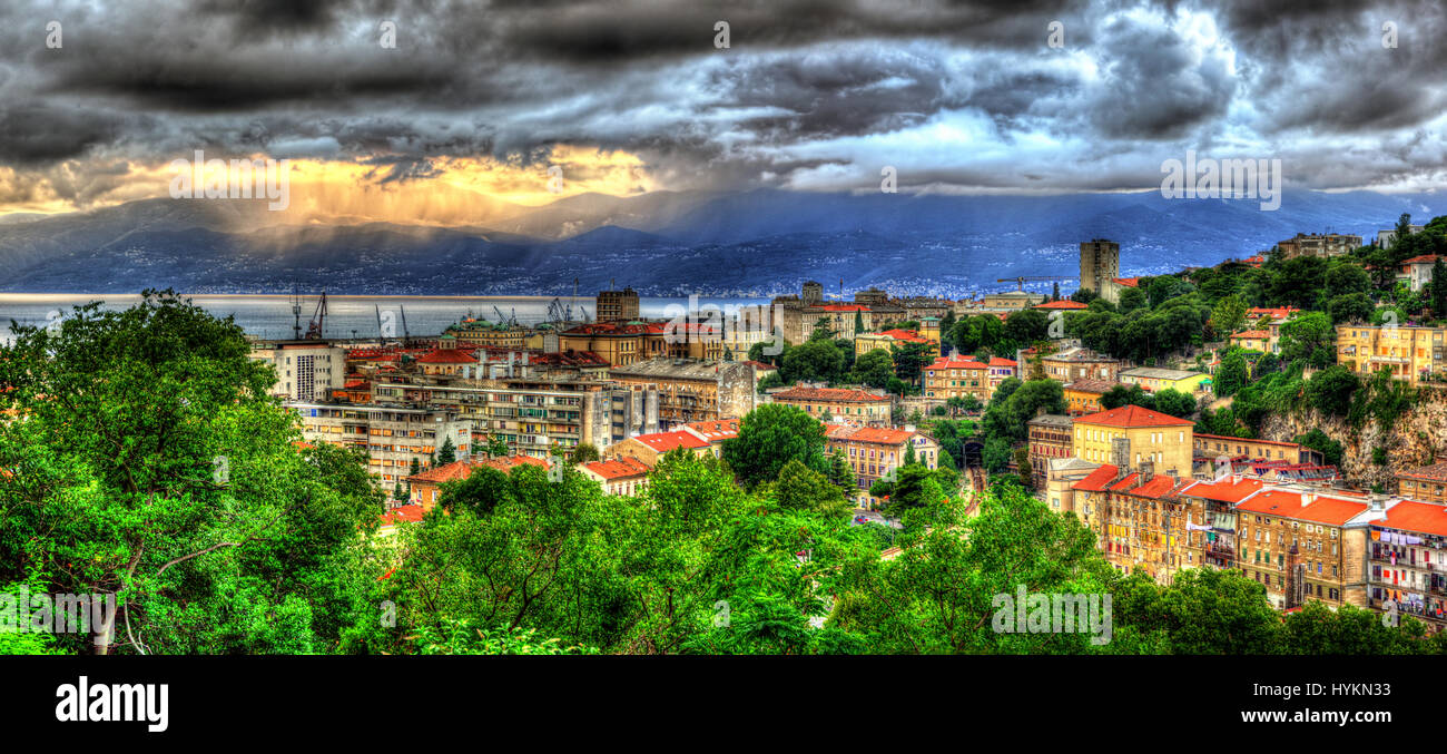 Sunset over Rijeka city - Croatia Stock Photo - Alamy