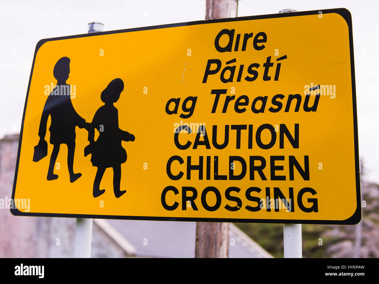 DONEGAL, IRELAND - Bilingual caution sign in english and gaelic ...