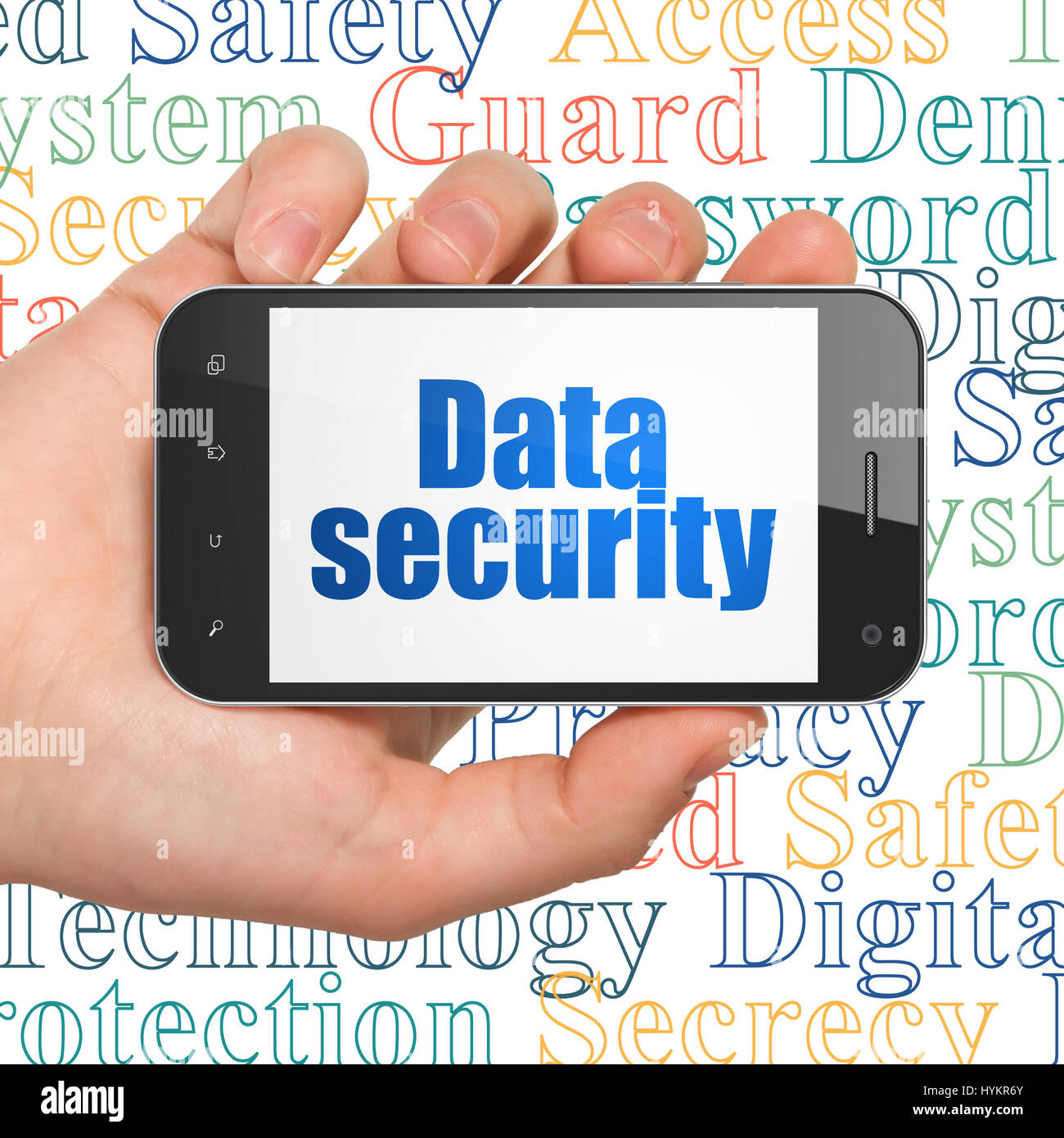Security concept: Hand Holding Smartphone with Data Security on display ...