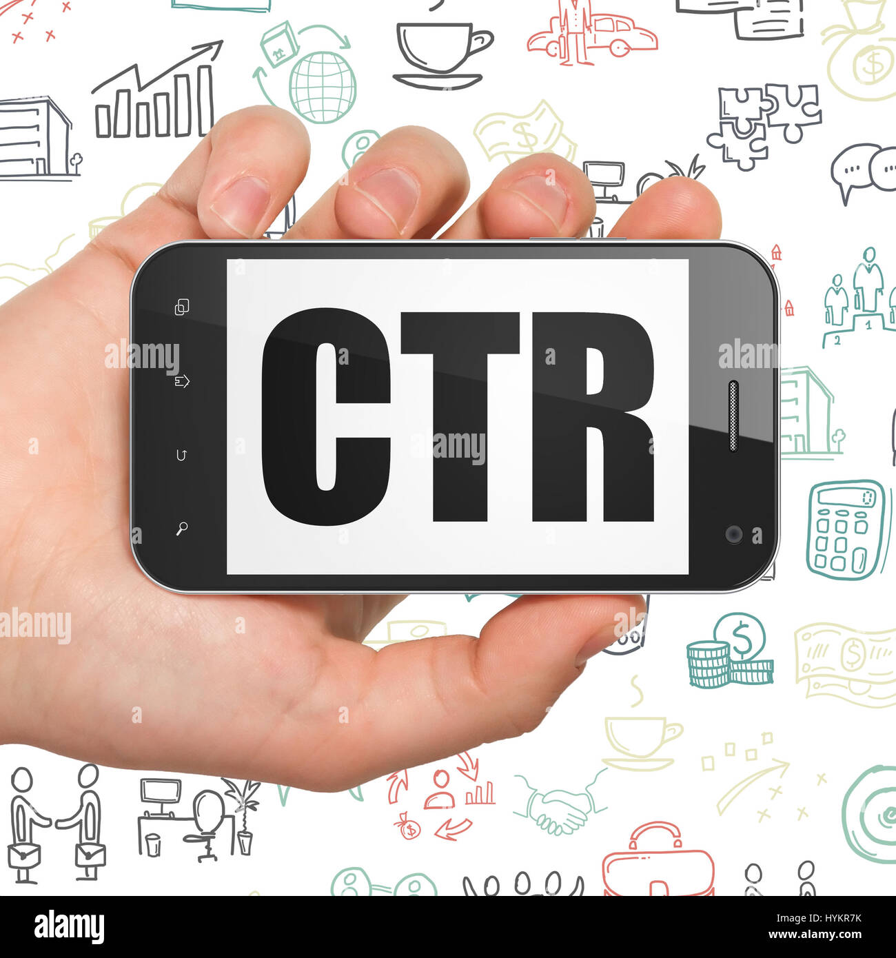 Business concept: Hand Holding Smartphone with CTR on display Stock ...