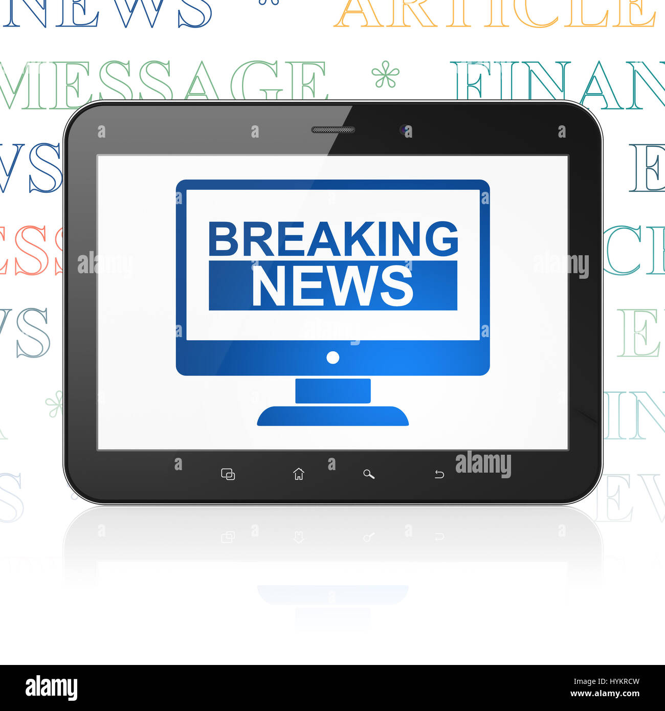 News concept: Tablet Computer with Breaking News On Screen on display ...