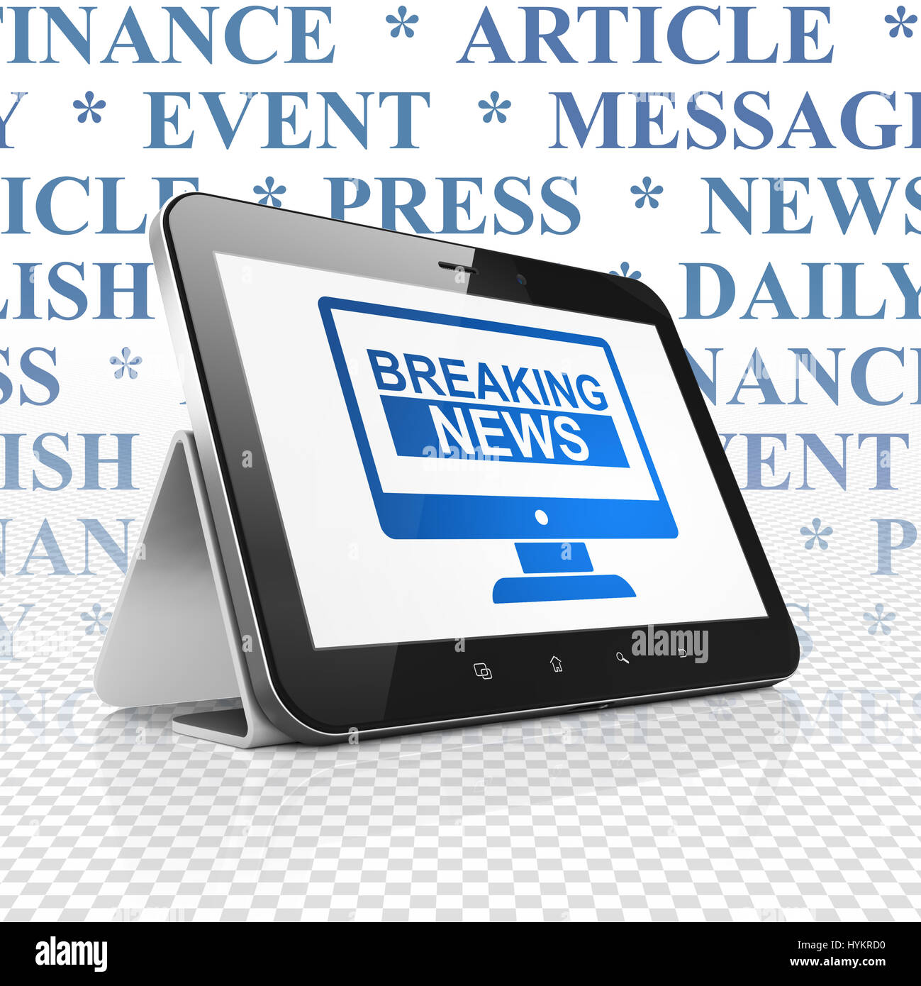 News concept: Tablet Computer with Breaking News On Screen on display ...