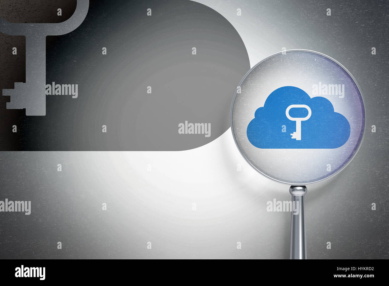 Cloud computing concept: Cloud With Key with optical glass on digital ...