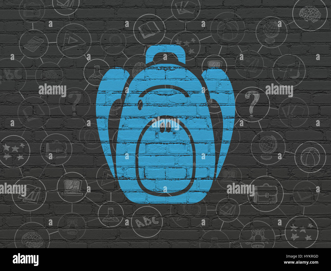 Learning concept: Backpack on wall background Stock Photo - Alamy