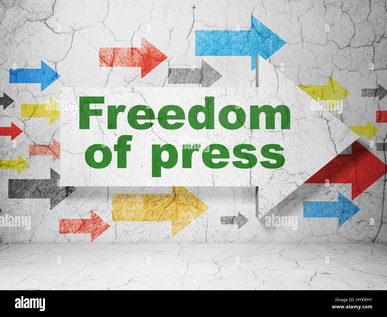 Politics concept: arrow with Freedom Of Press on grunge wall background ...