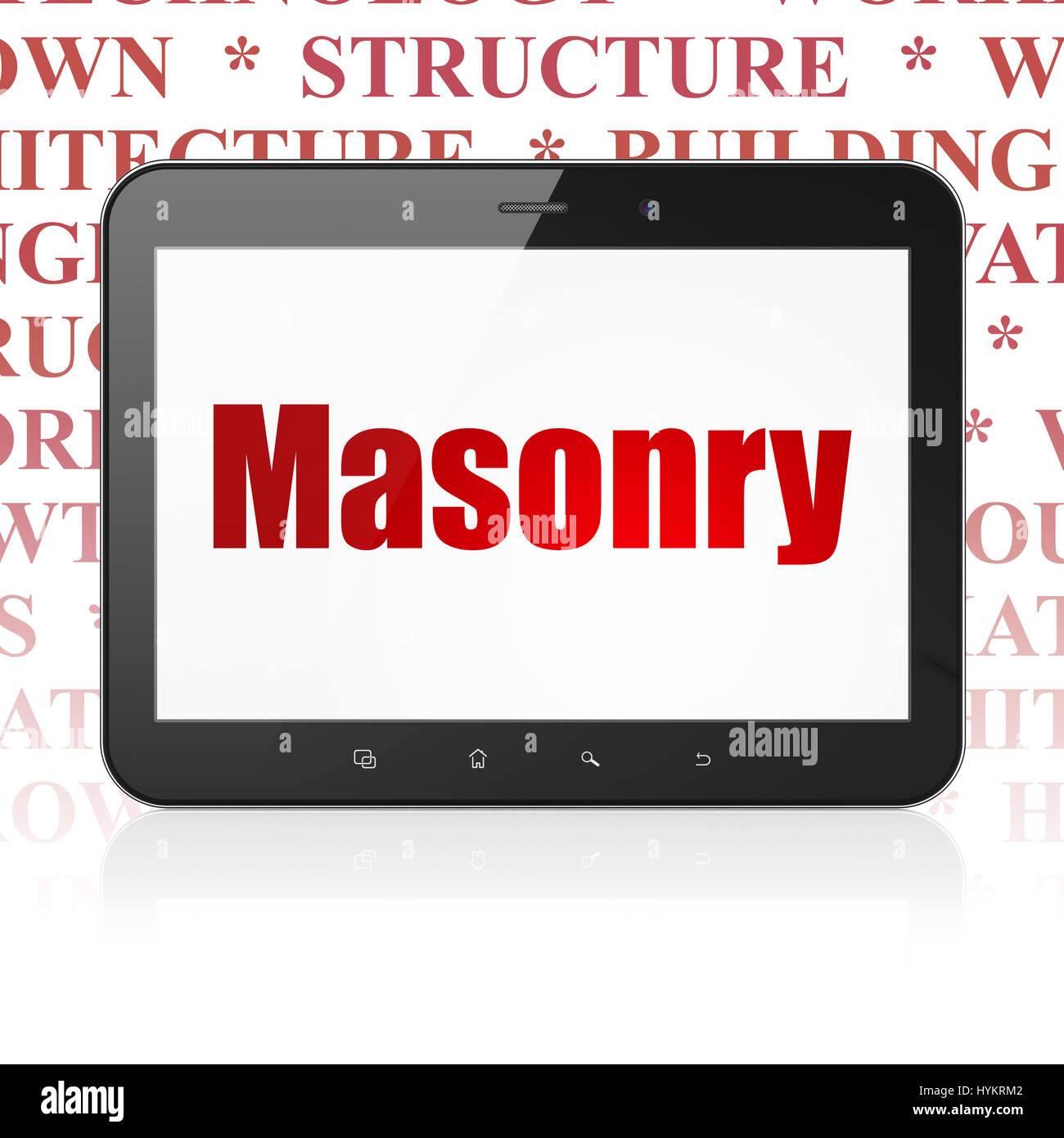 Constructing concept: Tablet Computer with Masonry on display Stock ...