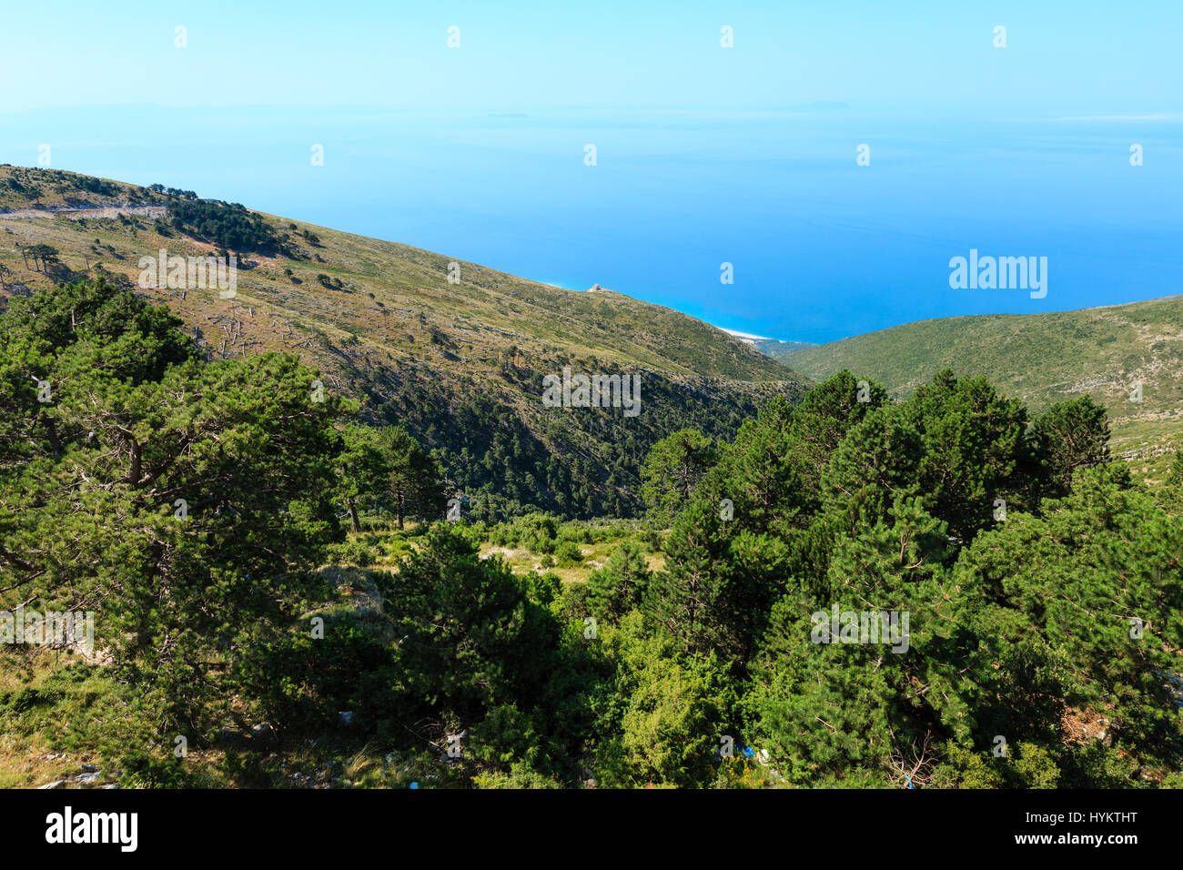Adriatic sea summer coast (Vlore country, Albania). View from mountain ...