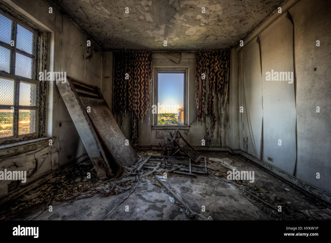 BIRMINGHAM, ALABAMA, USA: One of many rotting rooms in the hotel that ...