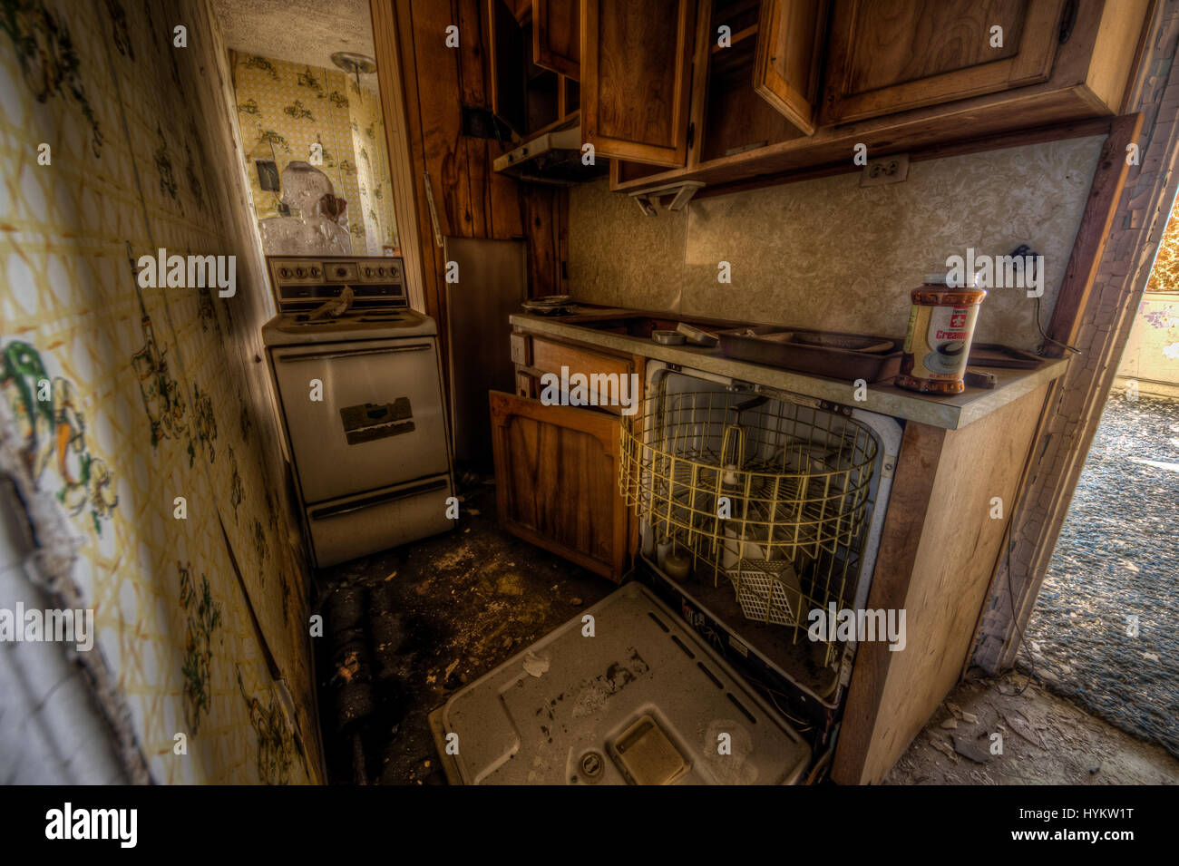 BIRMINGHAM, ALABAMA, USA: A small kitchen area that has been left to ...