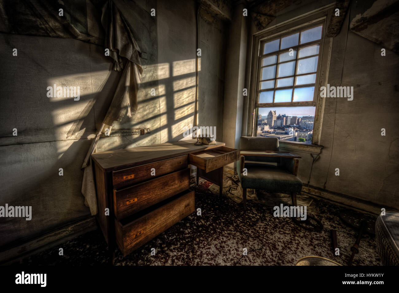 BIRMINGHAM, ALABAMA, USA: One of many rotting rooms in the hotel that ...