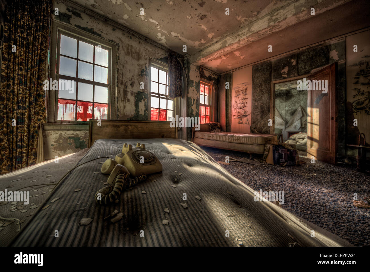 BIRMINGHAM, ALABAMA, USA: One of many rotting rooms in the hotel that ...