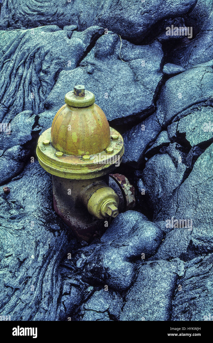 EXCLUSIVE BIG ISLAND, HAWAII: Fire hydrant covered by lava. VOLCANO ...