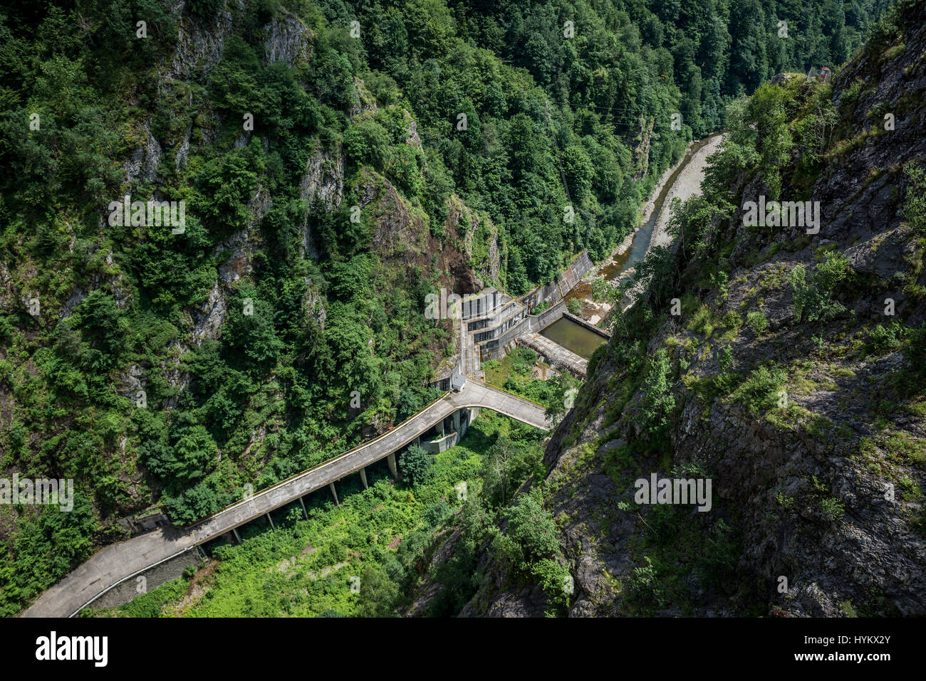 Aerial view from Vidraru Dam - Romanian dam completed in 1966 on the ...