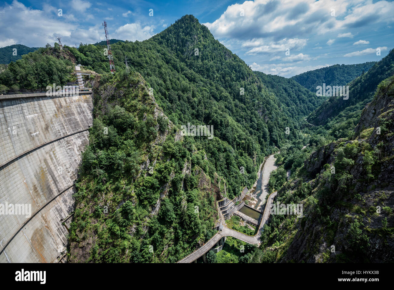 Aerial view from Vidraru Dam - Romanian dam completed in 1966 on the ...