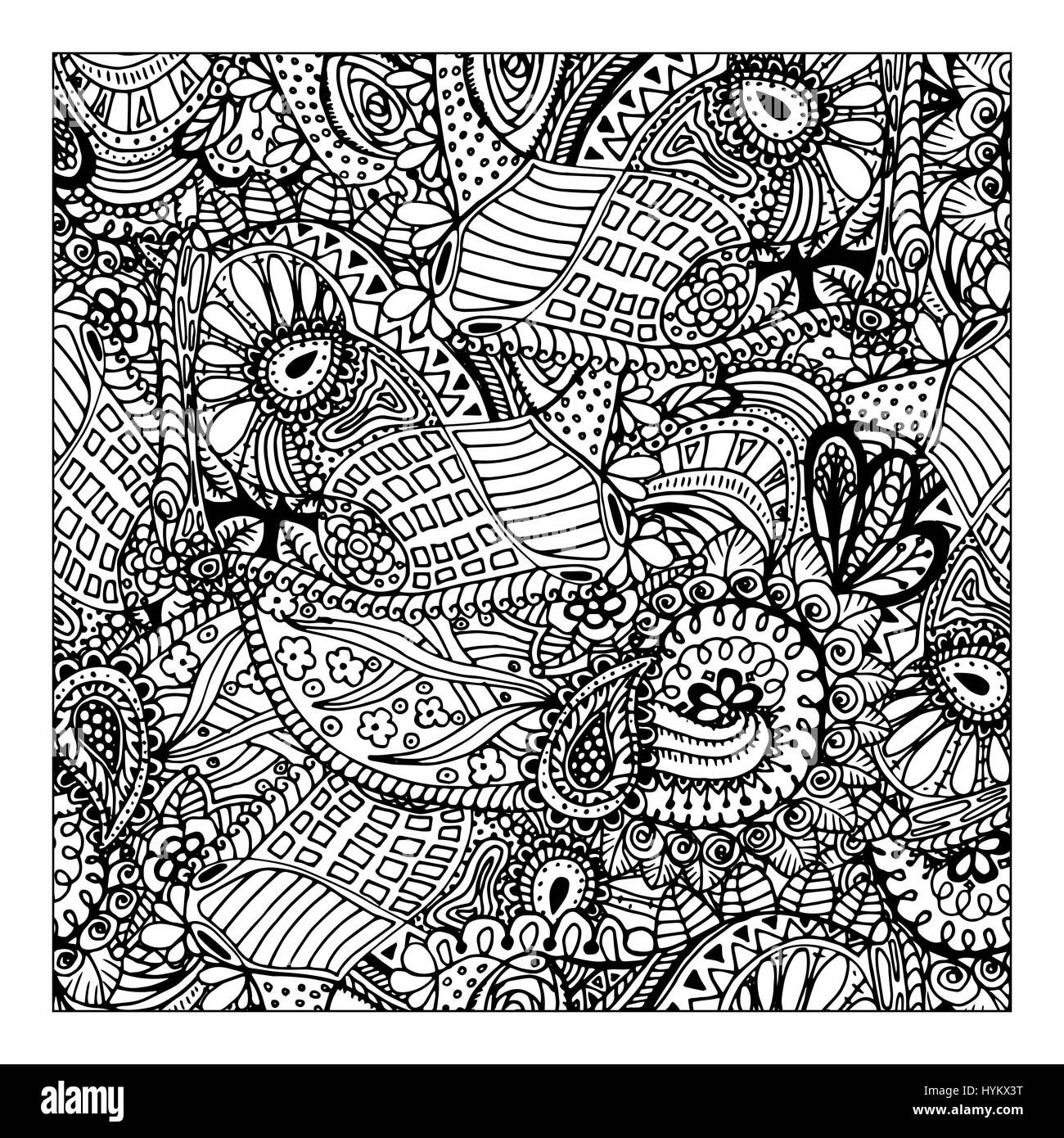 Black vector mono color illustration. Adult Coloring book page design ... Black vector mono color illustration. Adult Coloring book page design ...