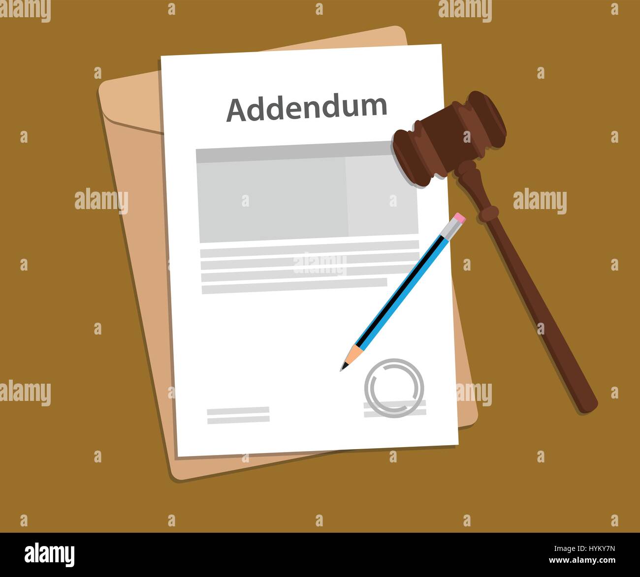 addendum stamped letter illustration with judge hammer and folder ...