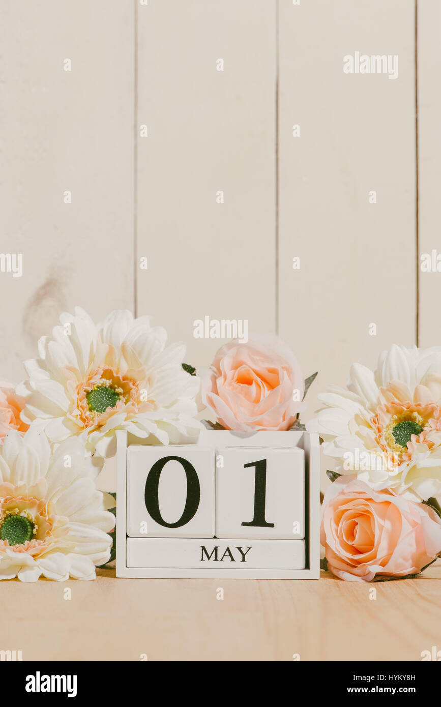 May 1st. Image of may 1 white block calendar on white background with ...