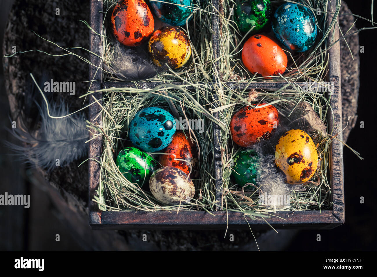 Farm Easter eggs in the box with hay Stock Photo - Alamy