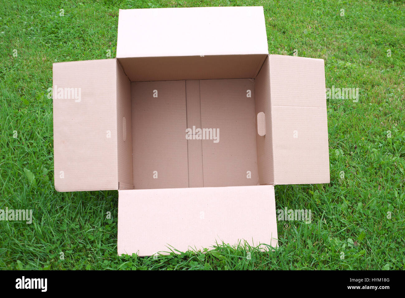 Cardboard box in grass Stock Photo - Alamy