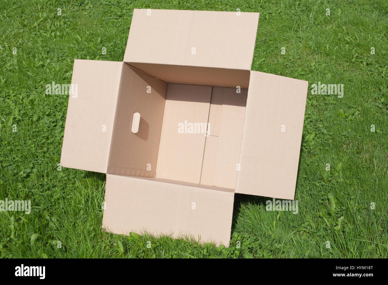 Cardboard box in grass Stock Photo - Alamy