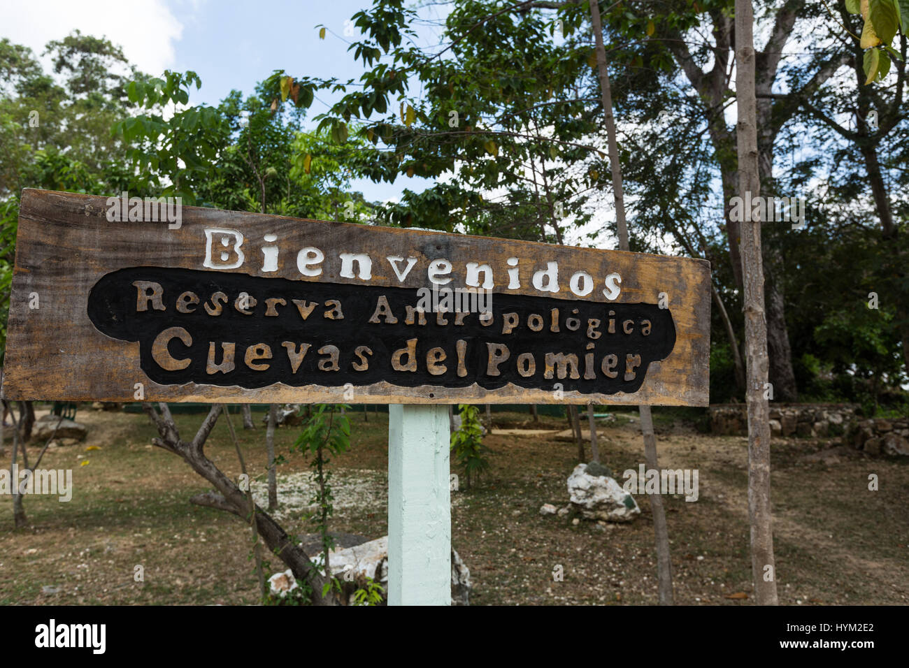 Welcome sign at the Pomier Caves Anthroplogical Reserve near San ...