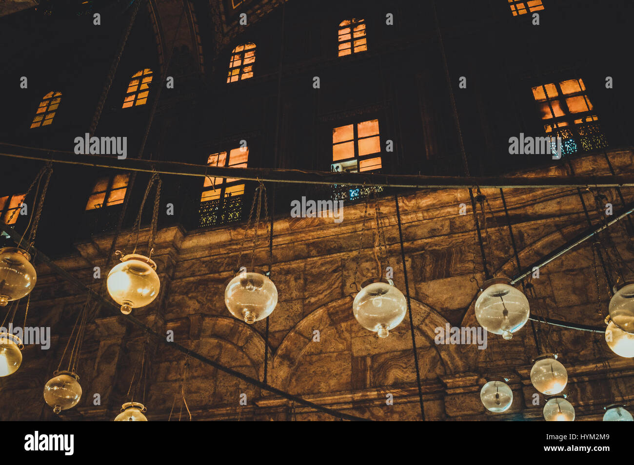cairo, egypt, february 25,2017: view of lamps inside old mosque at ...