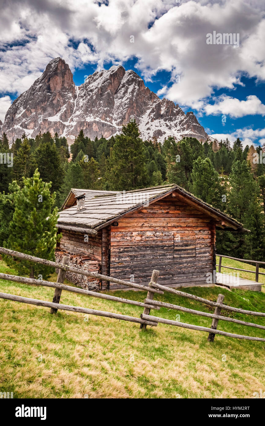 Beautiful view of cottage in Dolomites, Italy, Europe Stock Photo - Alamy