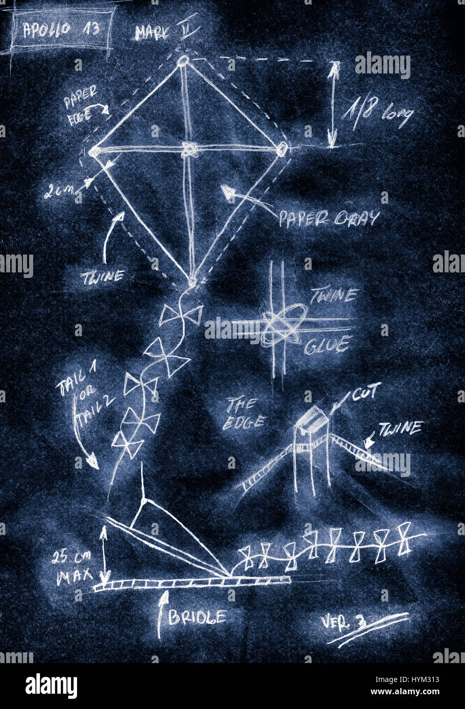 Blue handmade diagram of how to build a kite Stock Photo - Alamy
