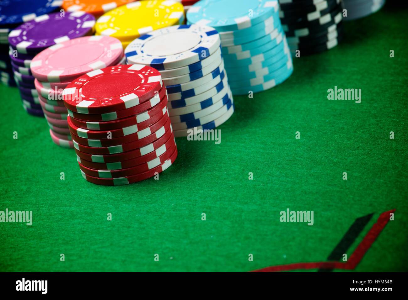 view of a gaming table with green mat Stock Photo - Alamy