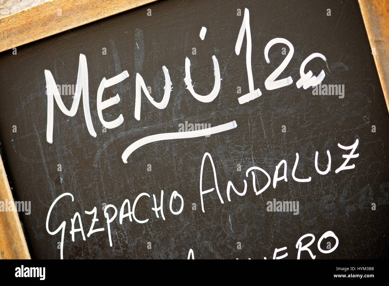 closeup of a typical spanish menu in Cuenca, Castilla La Mancha, Spain ...