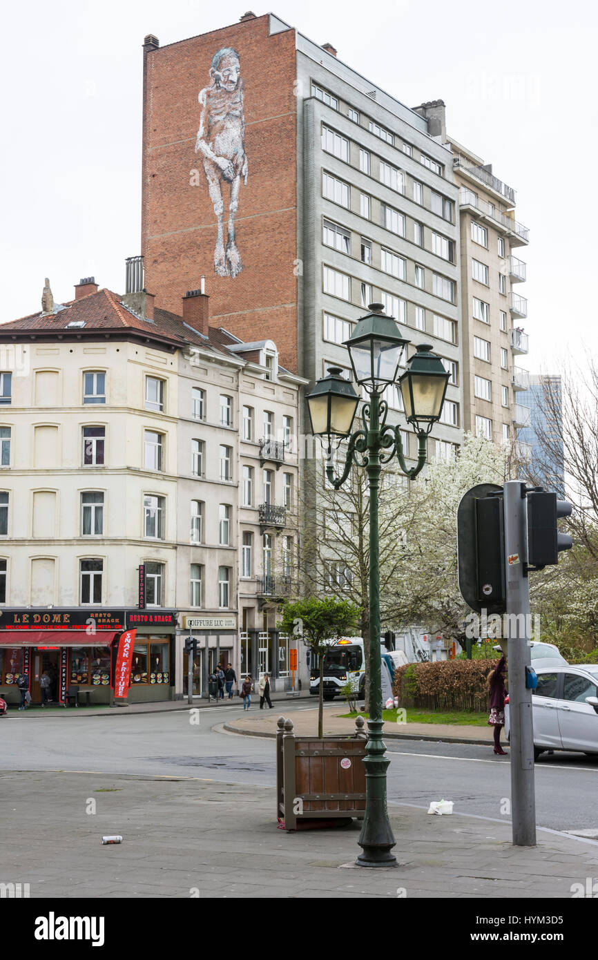 Murals on the building in Brussels downtown Stock Photo - Alamy
