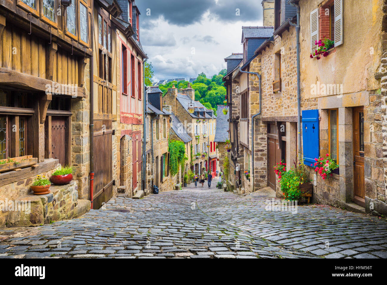 Beautiful view of scenic narrow alley with historic traditional houses ...
