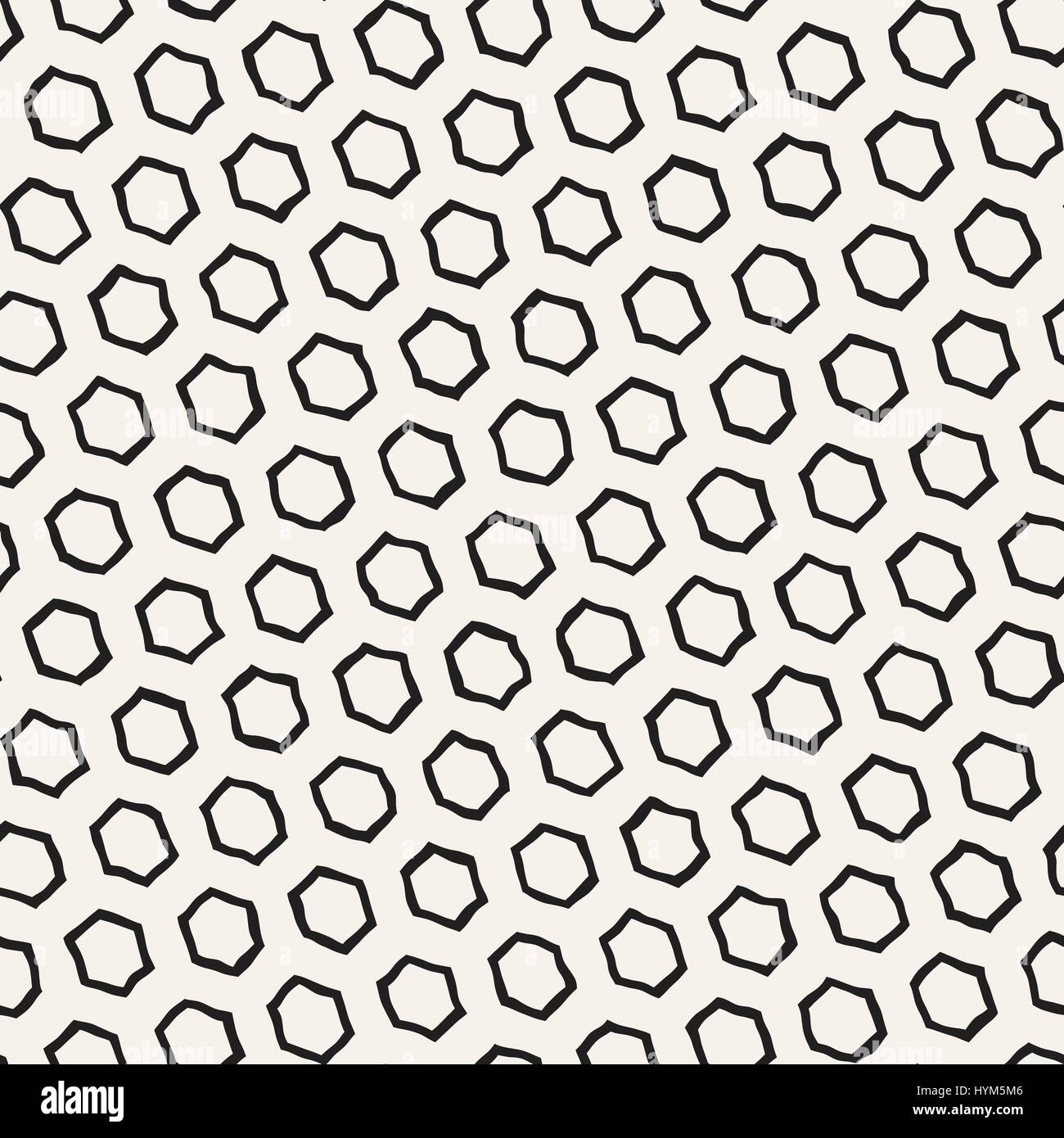 Seamless black and white pattern with hexagon lattice. Creative monochrome hand drawn honeycomb ...