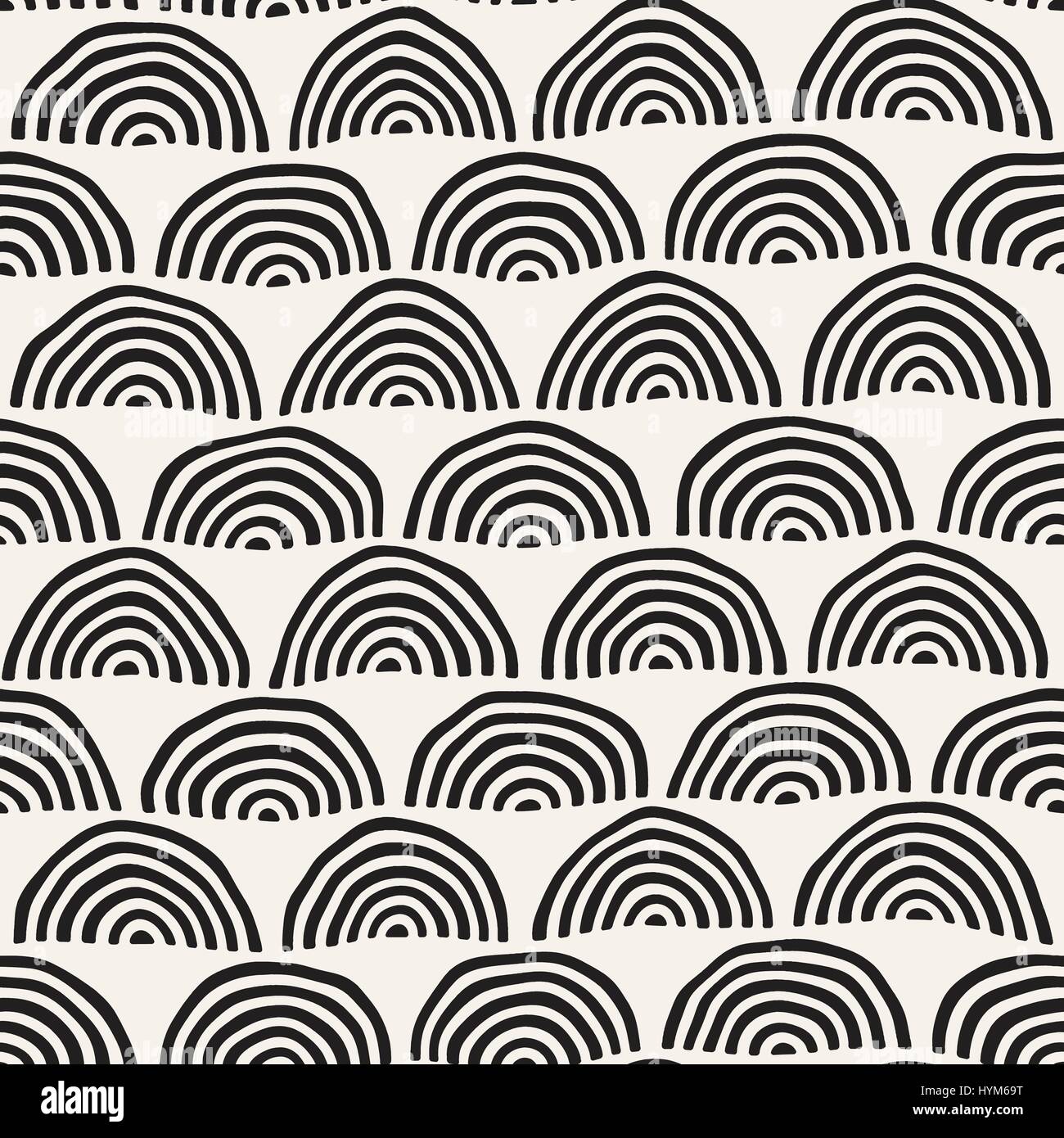 Monochrome minimalistic seamless pattern with arcs. Simple hand drawn ...