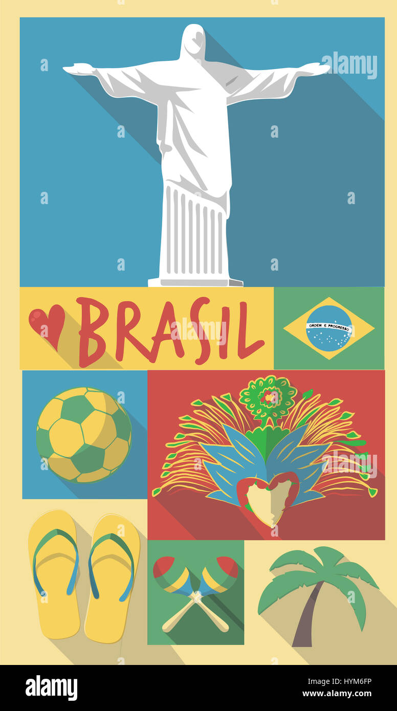 Retro Drawing of Brazil Sao Paulo Cultural Symbols on a Poster and ...